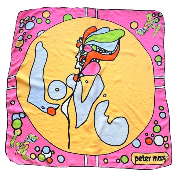 Authentic Original Vintage Style | Accessories | Rare Vintage 96s Peter Max Love Silk Scarf Pop ...